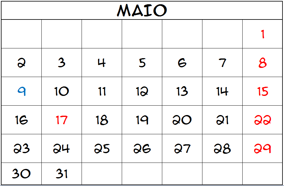 Calendario Maio-Xullo 2016