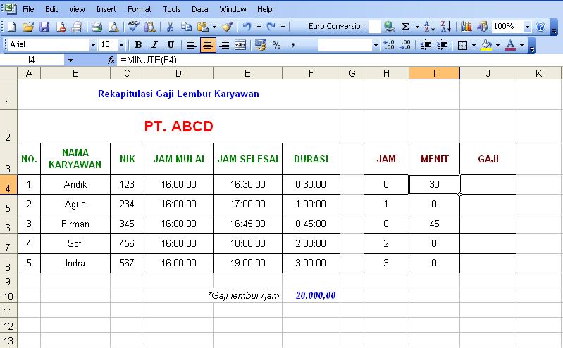 Menghitung Gaji Lembur Karyawan Dengan Excel ~ ujungkelingking