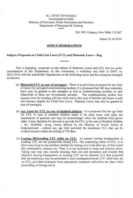 Child Care Leave (CCL) & other Leave Rules and letter - Teacher Haryana ...