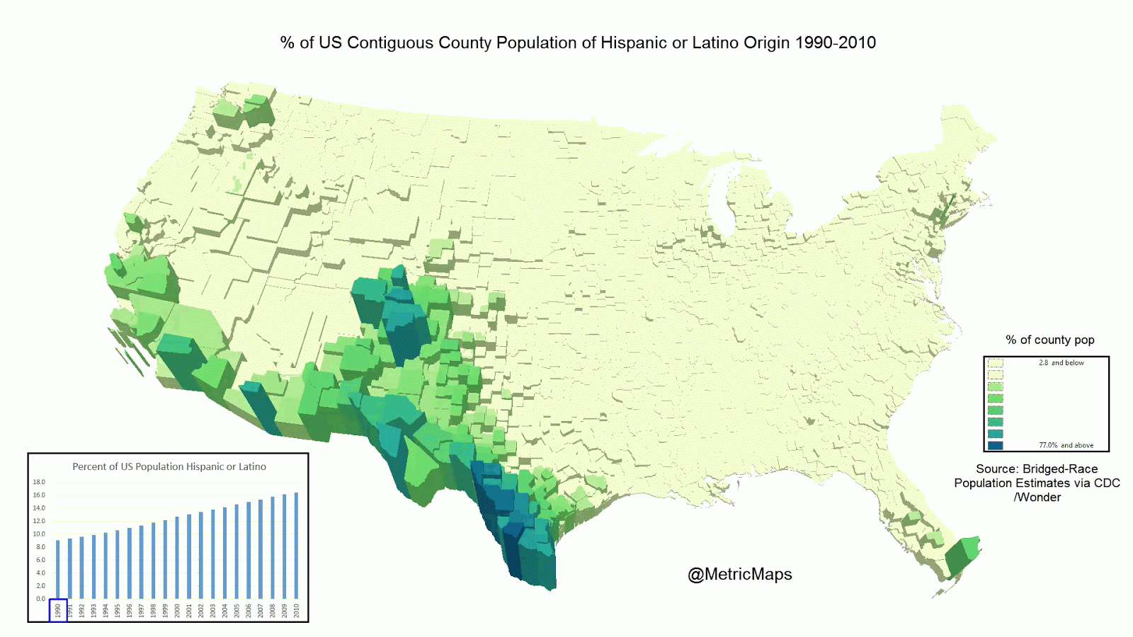 % of Contiguous County Population of Hispanic or Latino Origin 1990 ...