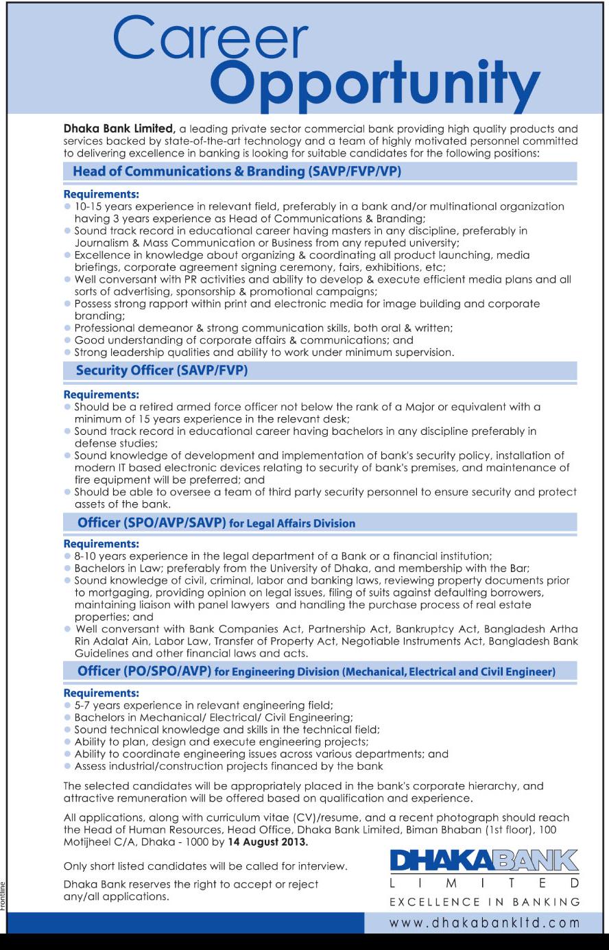 Newspaper Jobs: The Daily Prothom Alo, 01 August . 2013