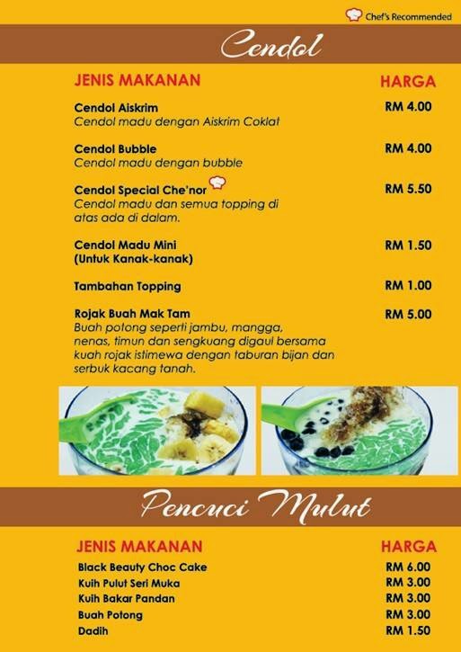 Restoran Che'nor Cendol Madu: MENU