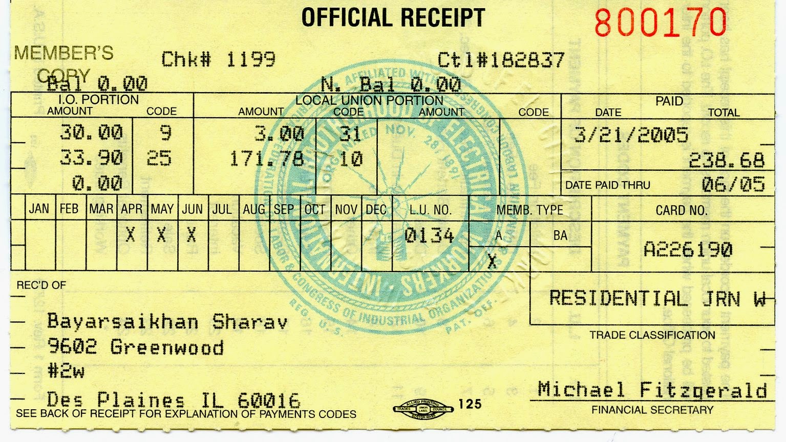 Electric Work: Official Receipt