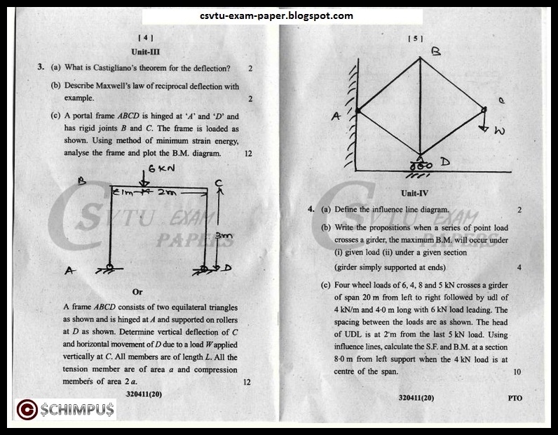 Csvtu Exam Papers Civil 4th Sem Structural Analysis 1 Nov Dec 2007