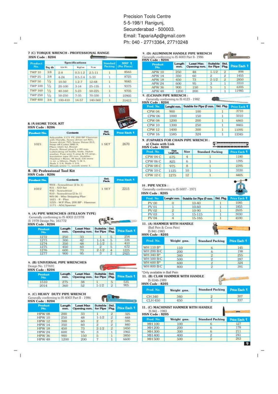 Taparia Tools Price List Catalogue: Taparia Tools Prices Price List ...