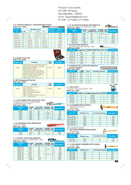 Taparia Tools Price List Catalogue