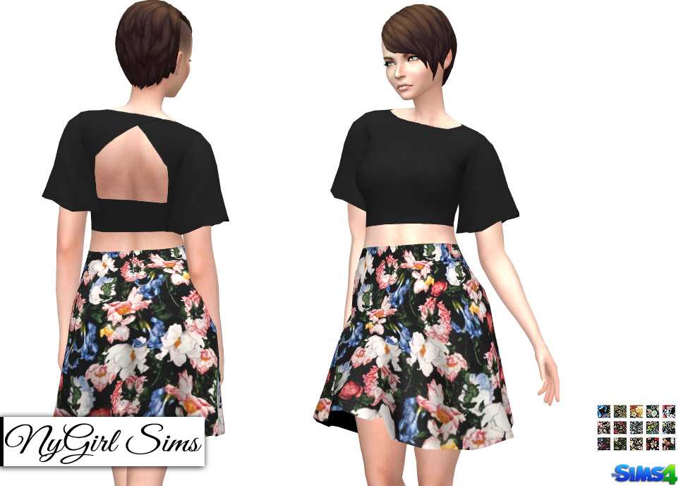 NyGirl Sims 4: Two Piece Dark Floral Dress