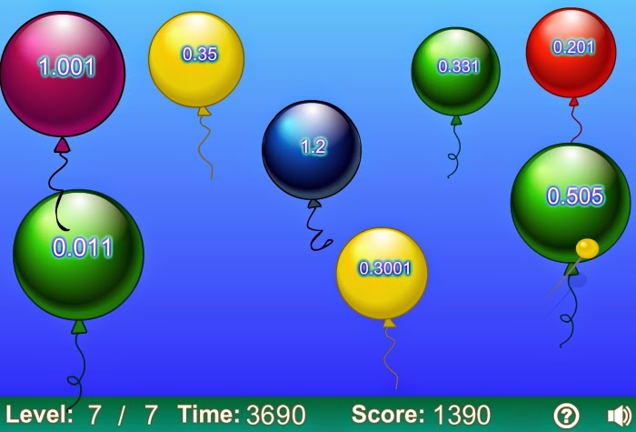 Warren Sparrow: Decimal Fractions popping balloon game