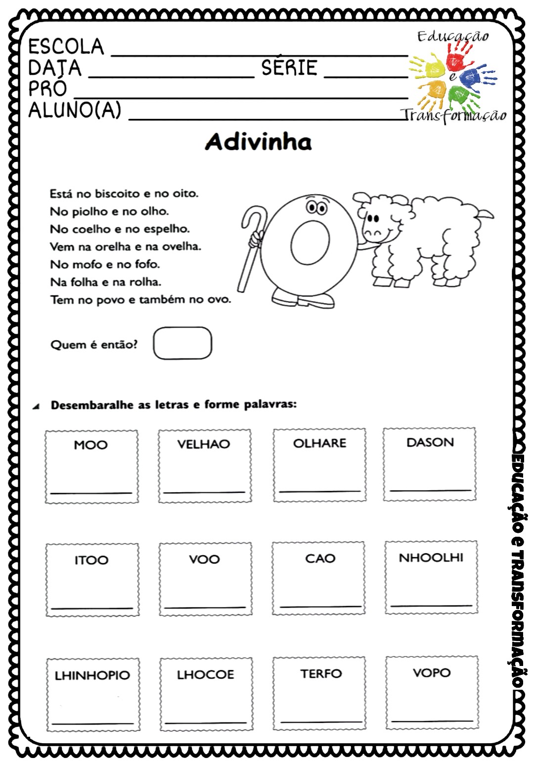 Adivinhas Atividade de adivinhas para cada letra do alfabeto ...