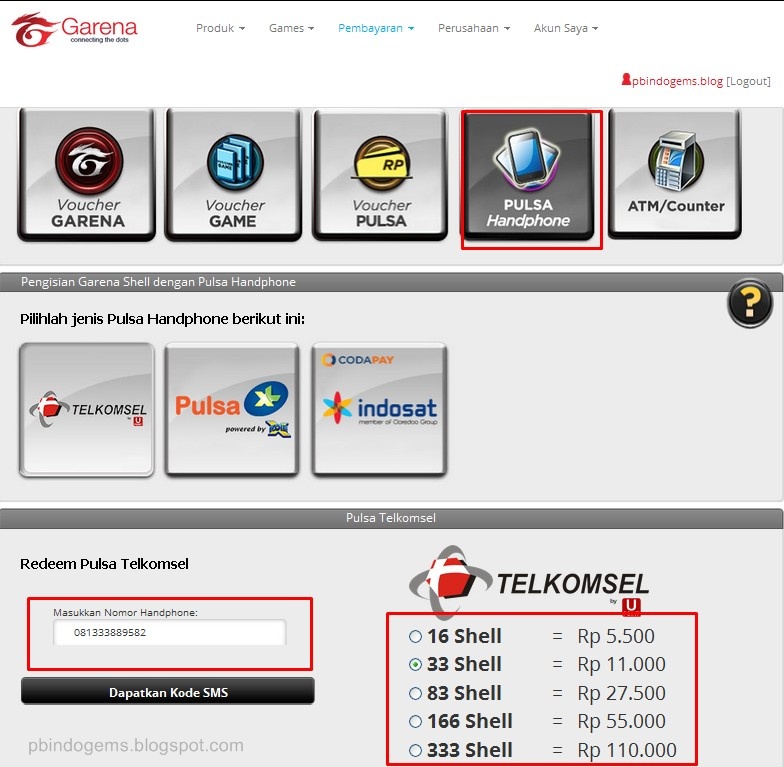 Cara Mengisi Shell Dan Cash Garena Dengan Pulsa - PbindoGems