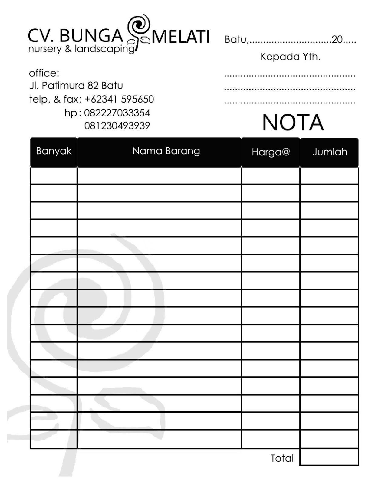 Contoh Nota Bon Kosong ~ percetakan murah di malang