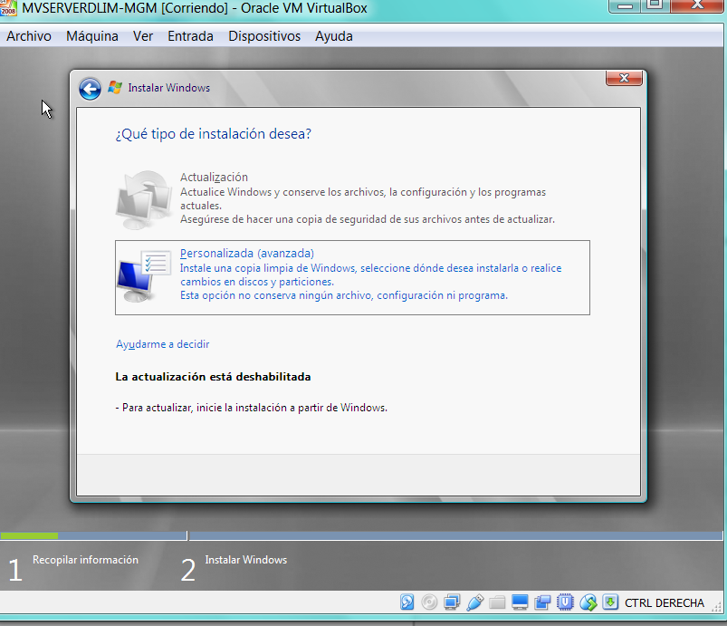 CREACION DE MAQUINA VIRTUAL SERVER 2008: INSTALACION WINDOWS SERVER 2008