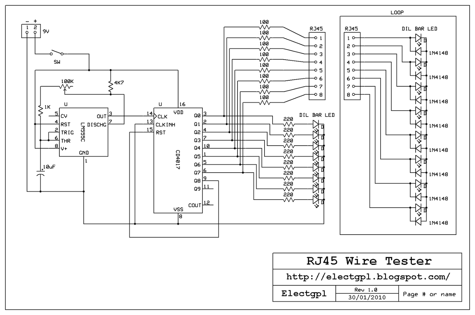 Electgpl Electrónica: Tester RJ45 (sin MCU)