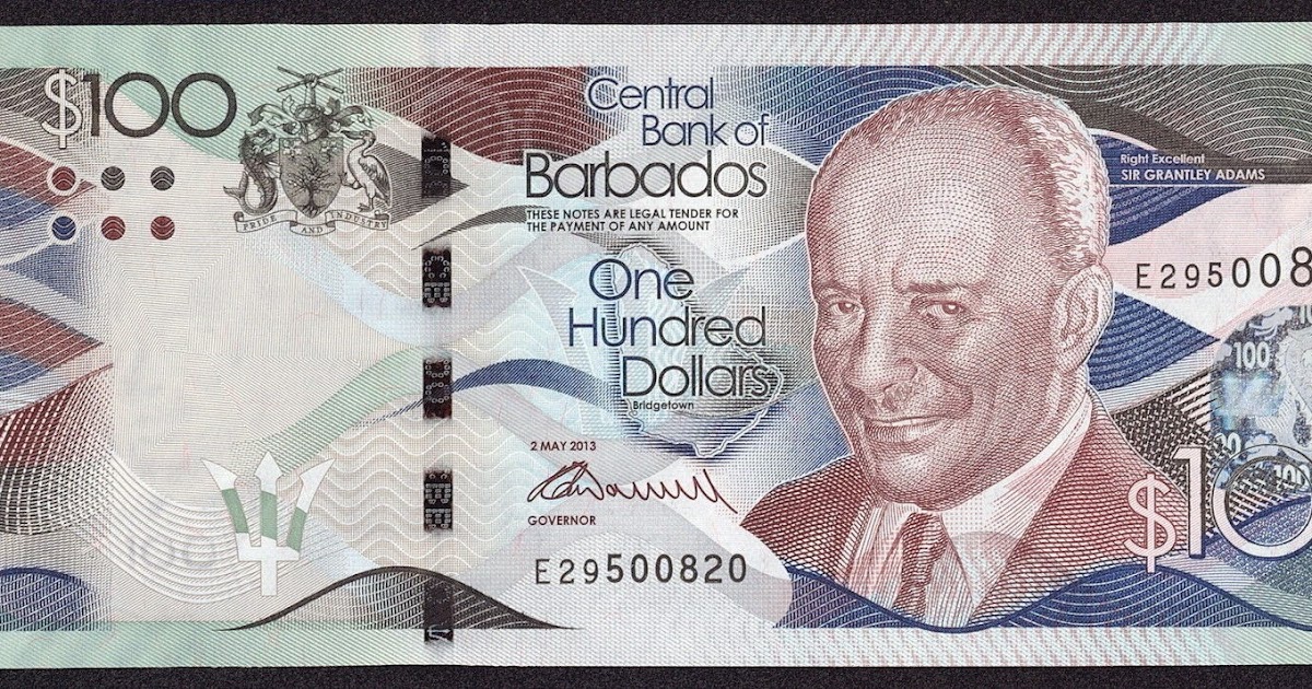Barbados 100 Dollars banknote 2013 Sir Grantley Adams|World Banknotes ...