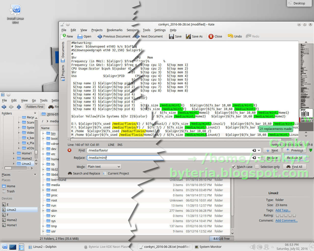Byteria: Conky - configuração em andamento
