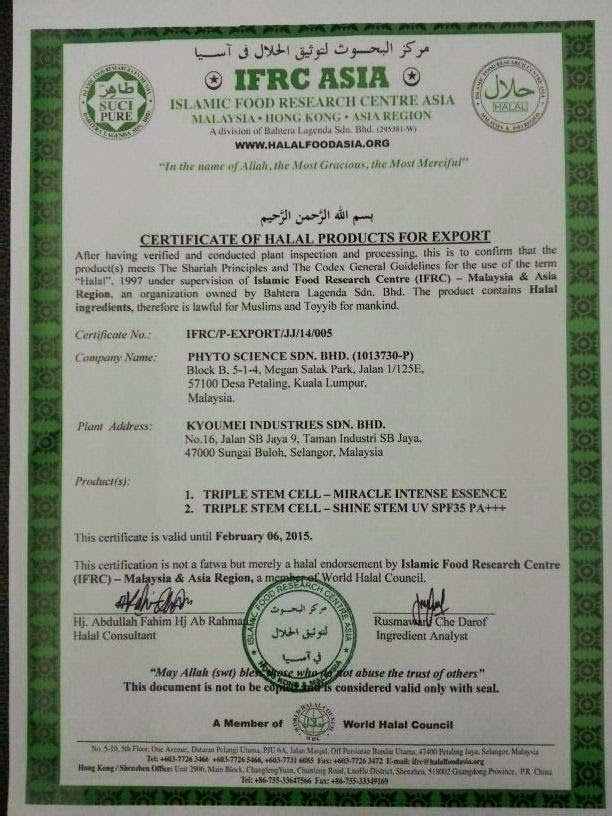 PhytoScience Crystalcell: Phytoscience: HALAL, SIRIM, MSIG, SGS & KKM