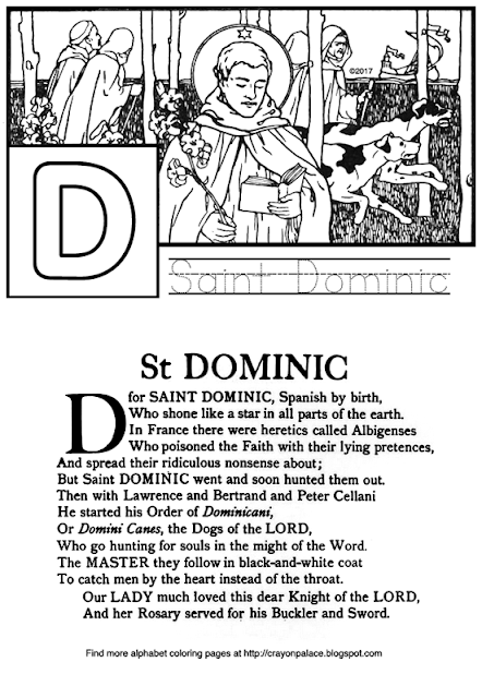 Crayon Palace: "D is for Saint Dominic" alphabet coloring page