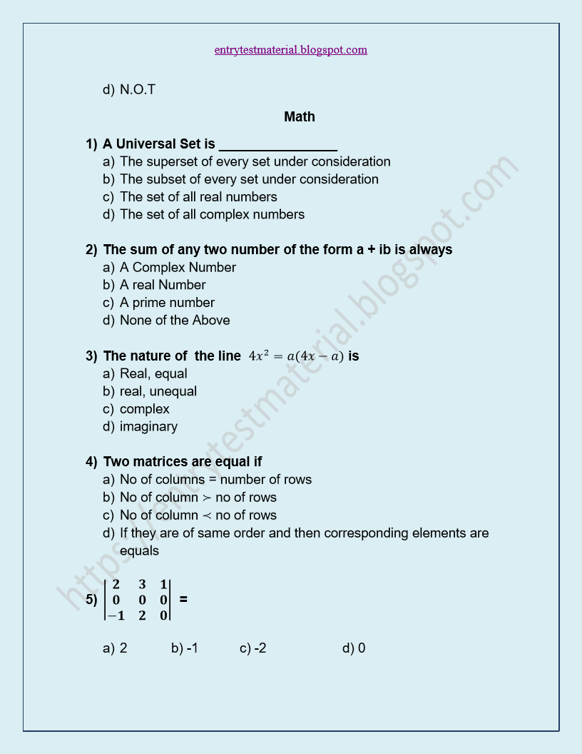 MUET Entry Test 2018 MCQs(Updated)
