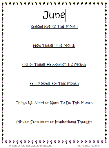 June Family Goals Printable and June Blog Goals | From Overwhelmed to ...