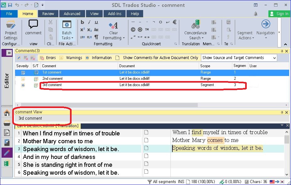 SDL Trados Studio PlugIn - comment View 1 (Active segment) [OLD]