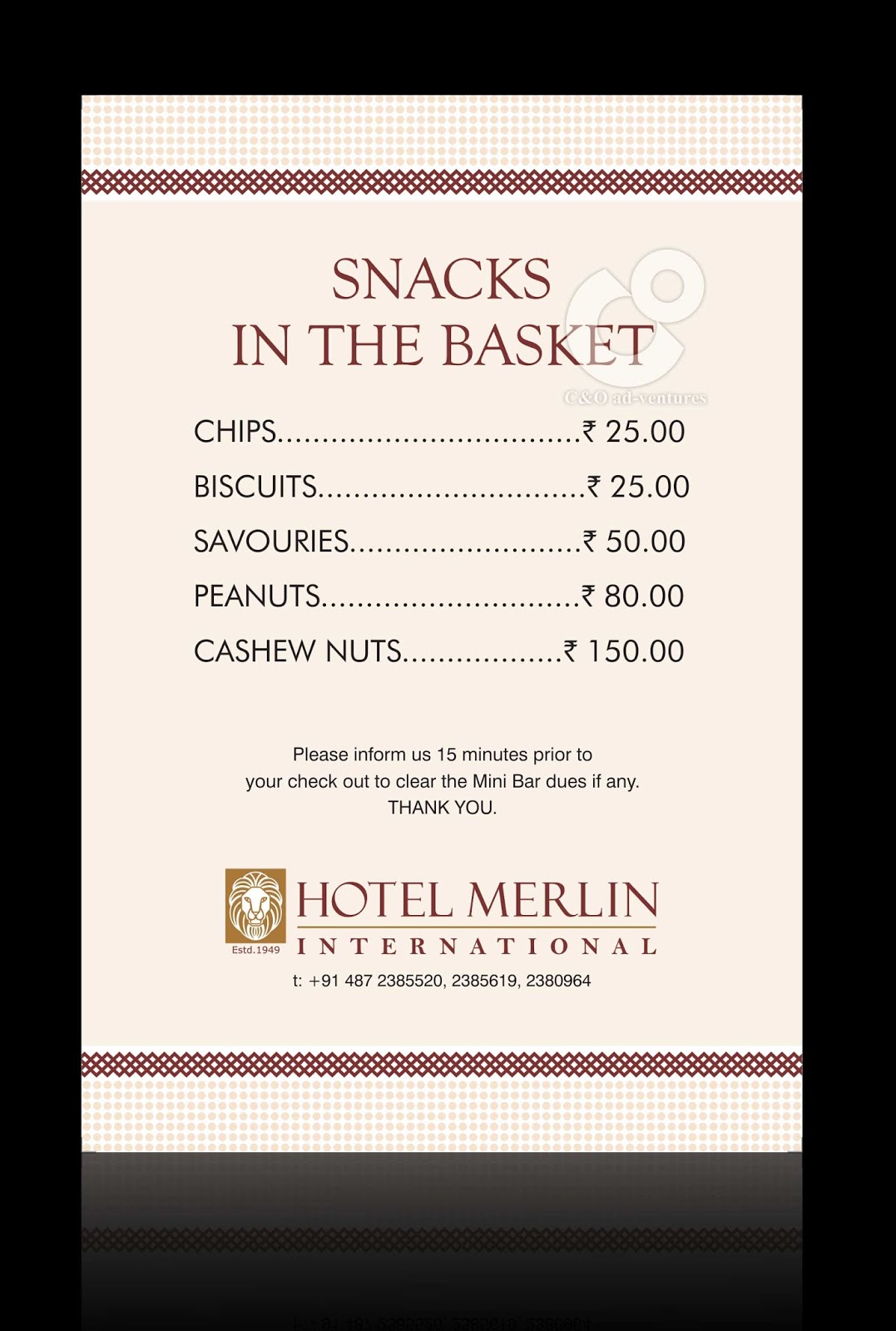 C & O ad-ventures: Tent Card Design and Snacks Menu