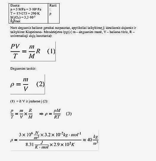 Fizikos uždaviniai: Dujų būsenos lygtis