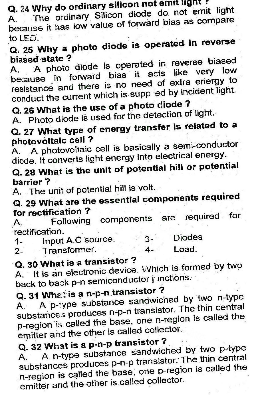 2nd Year Physics Chapter 18 Electronics Short Questions Notes - Ratta.pk
