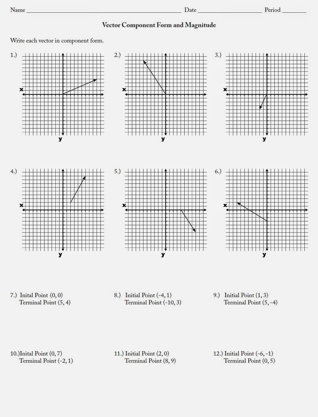 Mr. Matt's Math Classes: Assignment - Vector Component Form and Magnitude