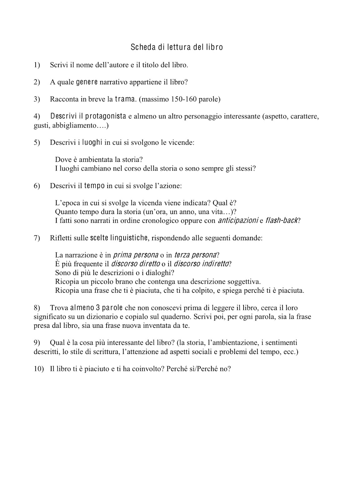 Diario di scuola: ITALIANO - 5A EN- Scheda del libro