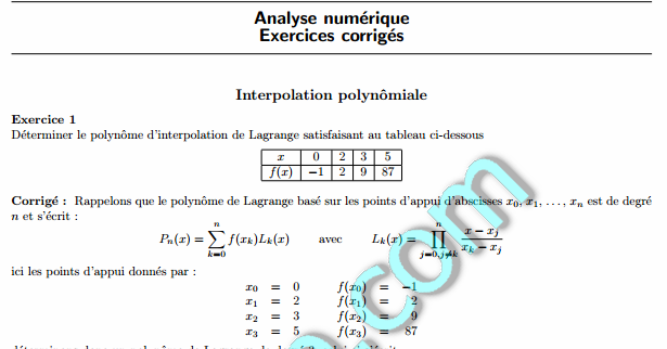 Analyse numérique 19 exercices corrigés fstbm 09/10