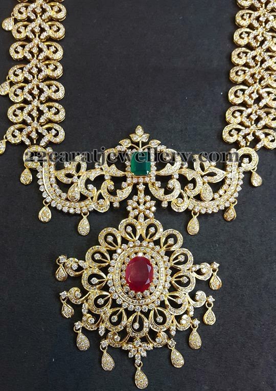 Diamond Long Set with Pathakam Pendant - Jewellery Designs