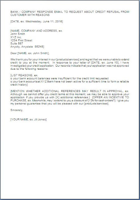 Credit Rejection Letter Sample