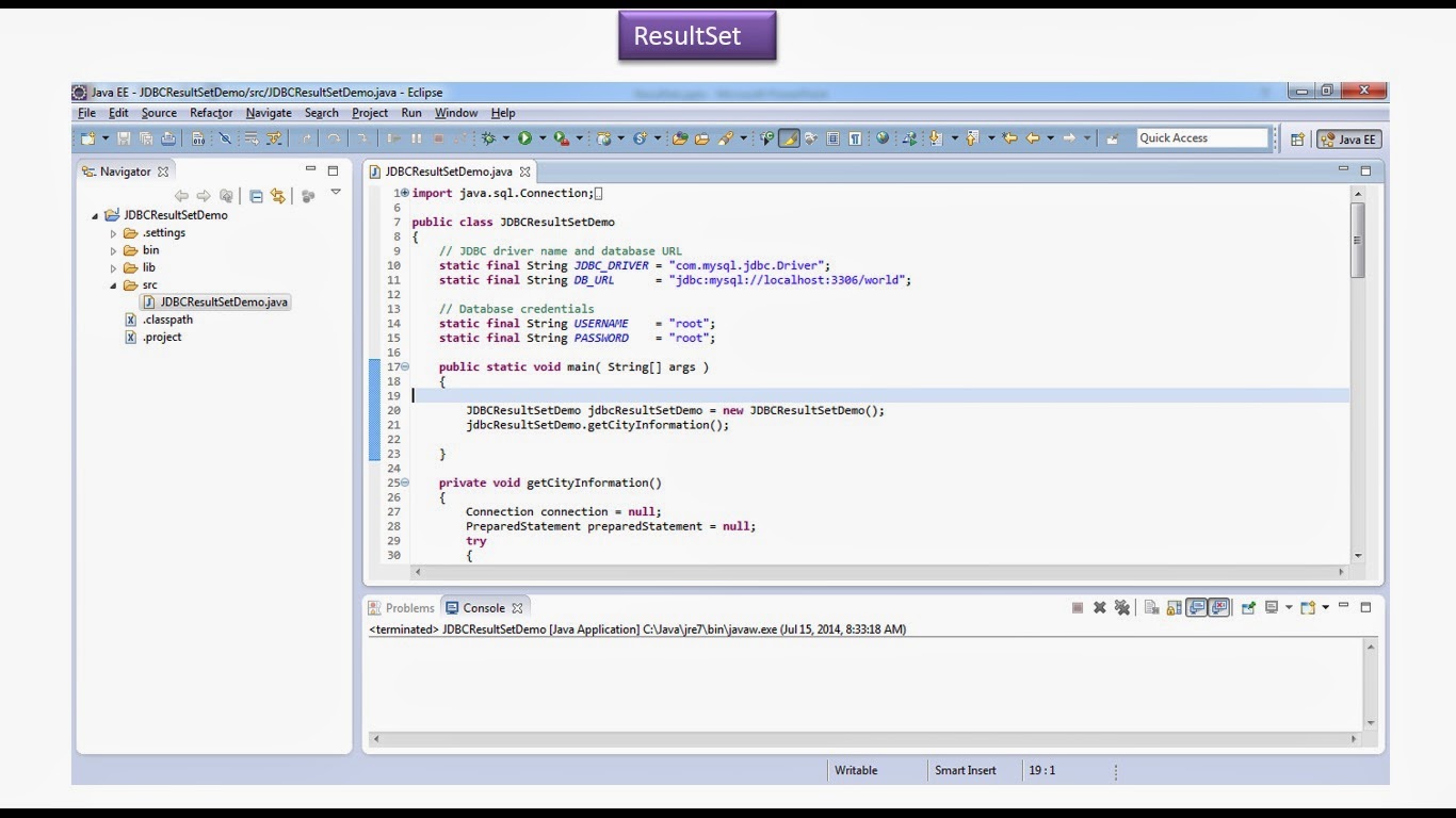 JAVA EE: JDBC ResultSet Demo