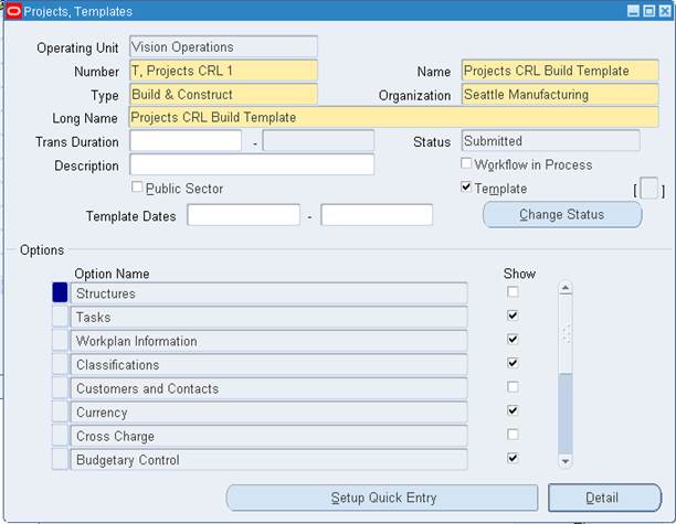 Oracle Applications Oracle Project Type And Template Setup Steps