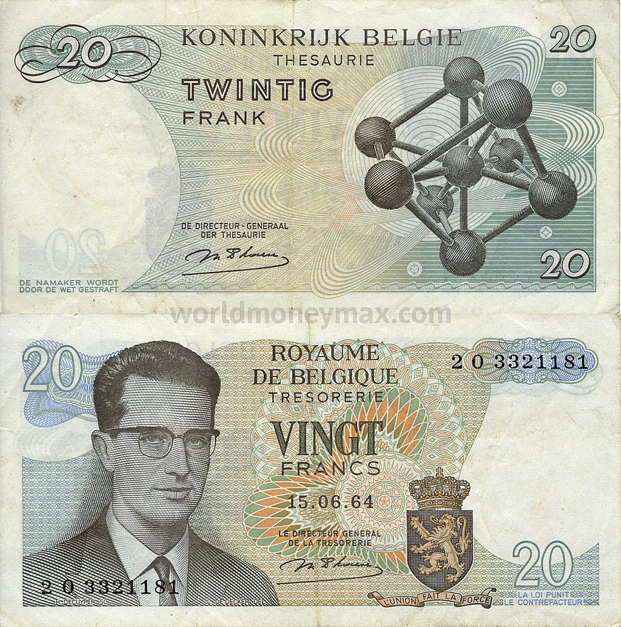 WORLD OF CURRENCY: BELGIUM 20 FRANCS CURRENCY NOTE