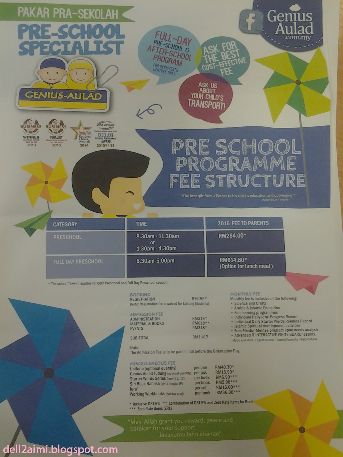 + adela is the name +: Yuran Pendaftaran Genius Aulad 2016 (Fee Structure)