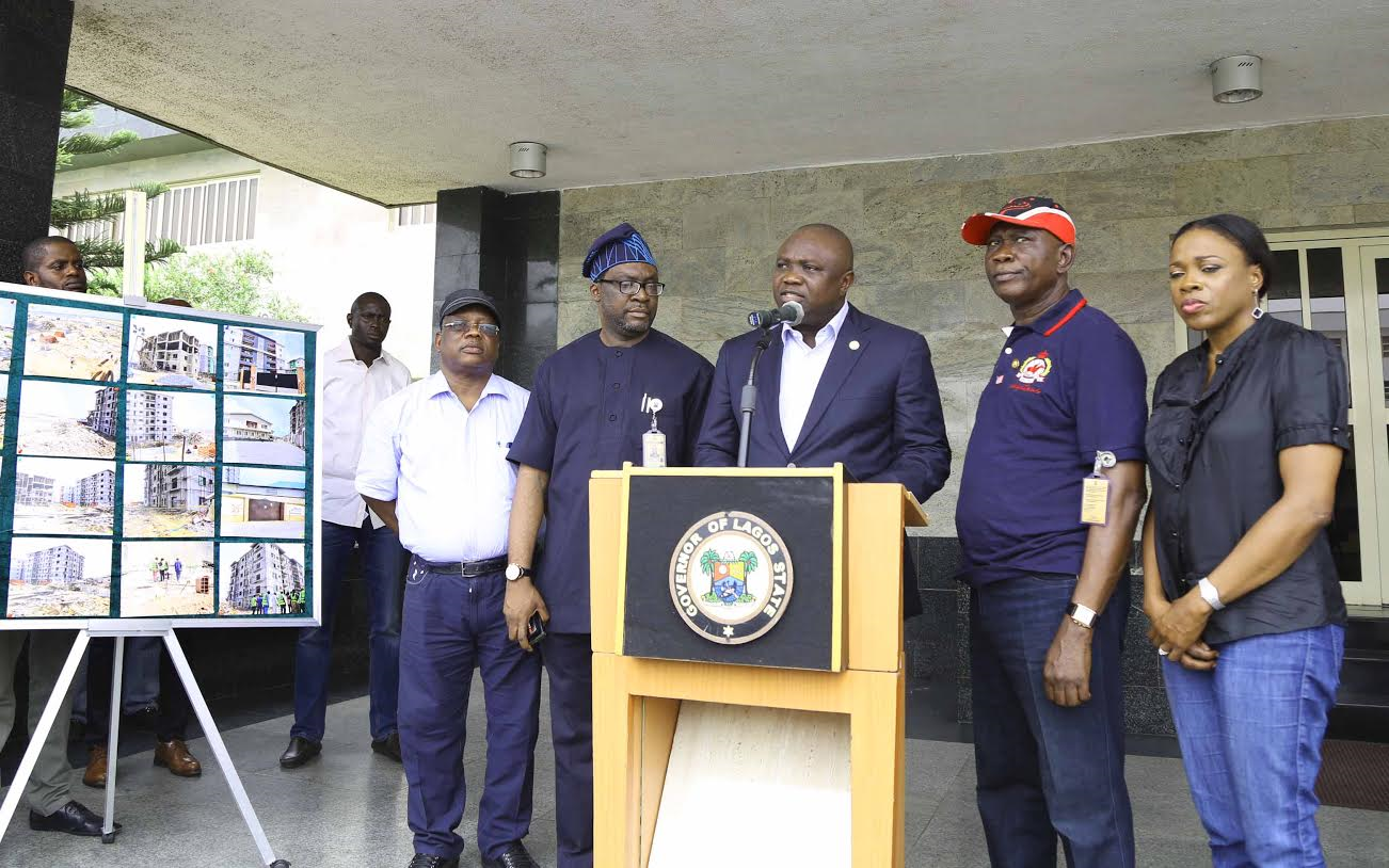 Photos:Gov. Ambode addresses media after site inspection of collapsed ...
