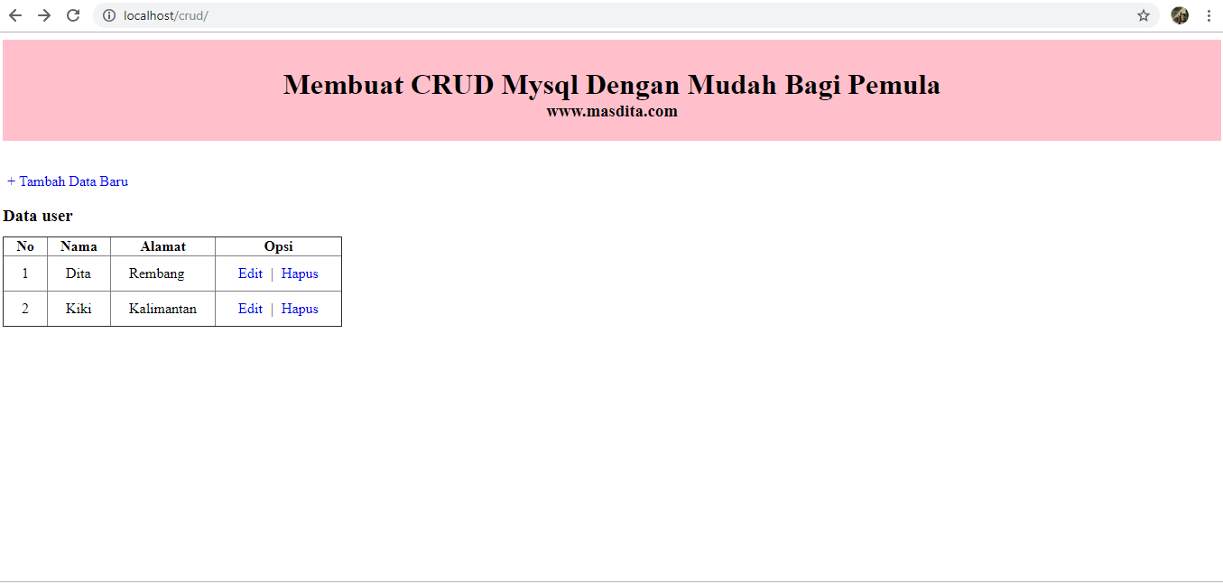 Membuat Crud Php Dan Mysql Dengan Mudah Bagi Pemula Menampilkan Data Dari Database Mas Dita Blog