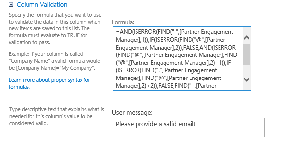 Email Validation for SharePoint list column