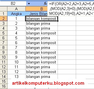 Rumus untuk menghitung / menentukan bilangan prima di excel 2003 ...