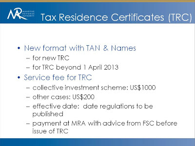 Amar: Mauritius: New service fees for Tax Residence Certificate