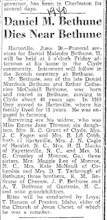 Bethune Ancestors: Daniel Malcolm Bethune Obituary