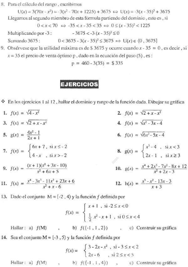 CALCULO DE RANGO DE UNA FUNCIÓN EJERCICIOS RESUELTOS PDF