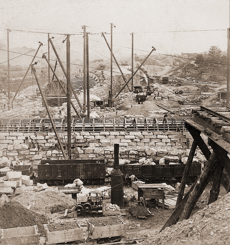 Antique and Classic Photographic Images: Building a railroad-tunnel ...