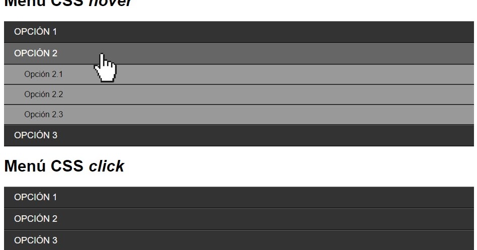 Menú acordeón CSS desplegable con hover o con clic | Oloblogger