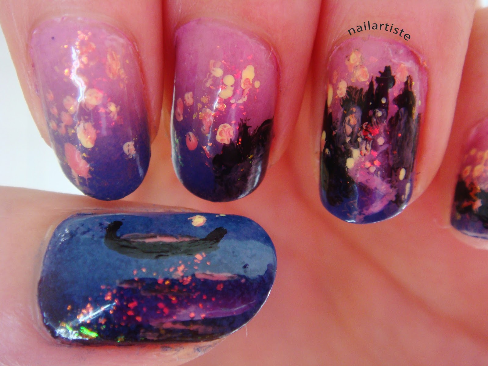 The Nail Artiste: Nail Art: Tangled - Floating Lights