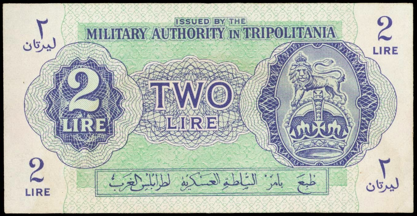 Libya 2 Lire Note 1943 Military Authority in Tripolitania|World ...