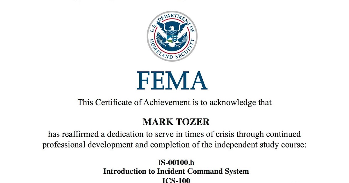 mark tozer's blog: FEMA Introduction To Incident Command System ICS-100
