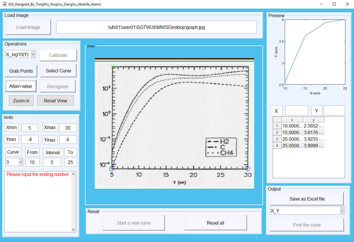 MATLAB GUI for Extracting data from curve