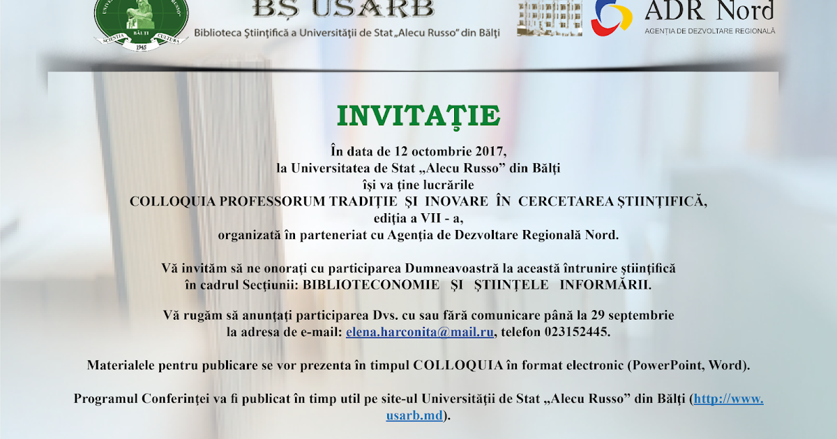 Bibliotecarii USARB: Profesional: Invitaţie la COLLOQUIA PROFESSORUM ...